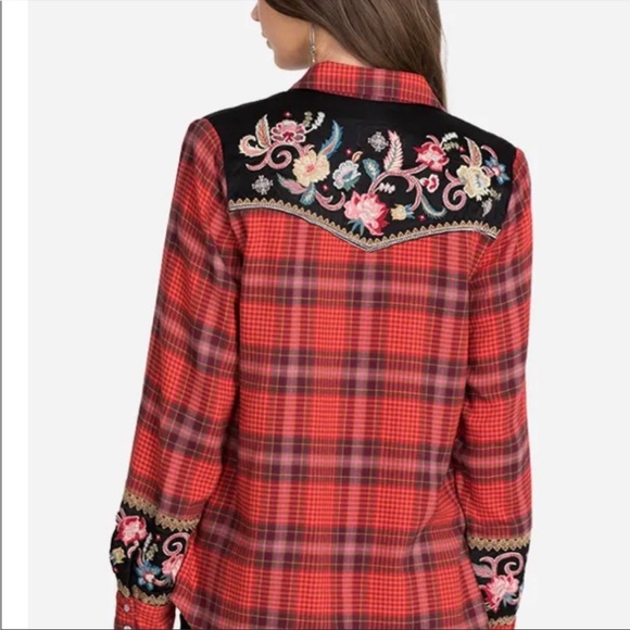 Johnny Was | Tops | Johnny Was Red Esmeralda Western Plaid Shirt | Poshmark